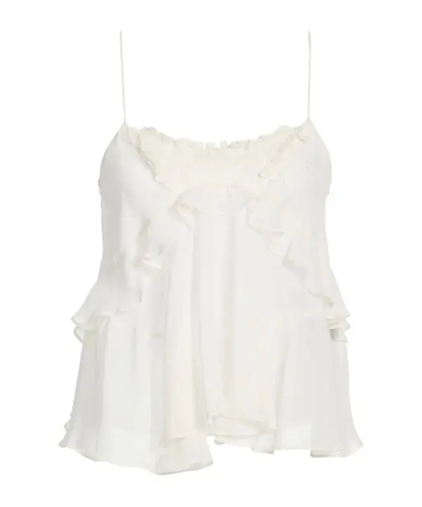 Isabel Marant Étoile Sleeveless Ruched Crepe Top With Ruffles - Ivory