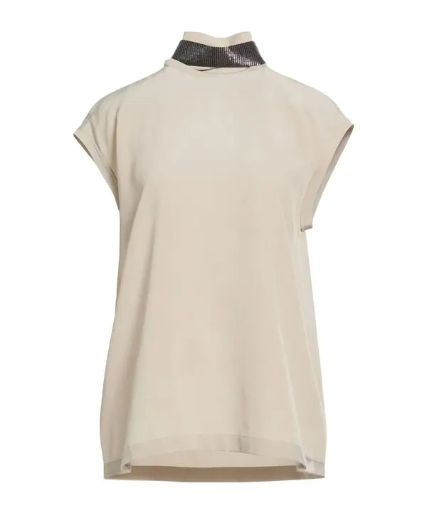 Brunello Cucinelli Sleeveless Turtleneck Top With Embellished Detachable Application - Nude