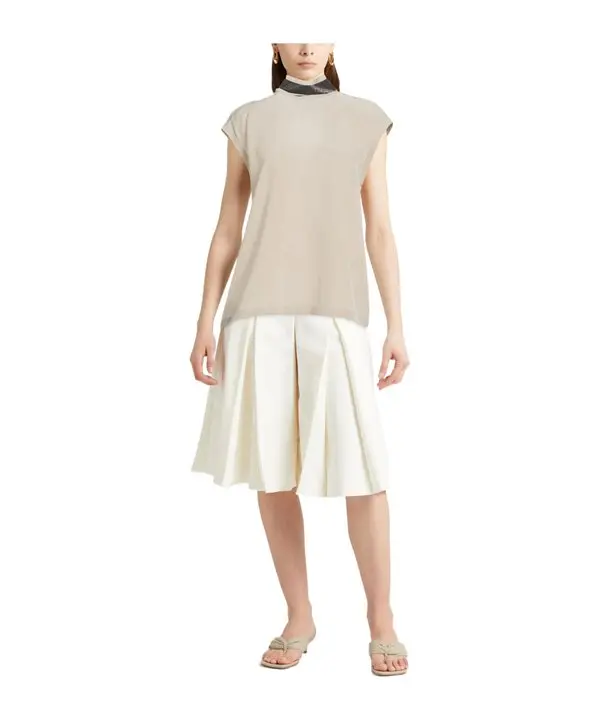 Brunello Cucinelli Sleeveless Turtleneck Top With Embellished Detachable Application - Nude