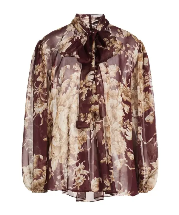 Dolce & Gabbana Floral Print Chiffon Bow Shirt