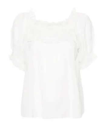 DÔEN Lace-detailed Puff-sleeve Blouse