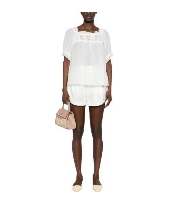 DÔEN Lace-detailed Puff-sleeve Blouse
