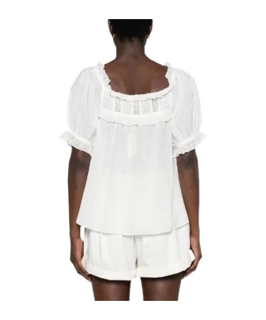 DÔEN Lace-detailed Puff-sleeve Blouse