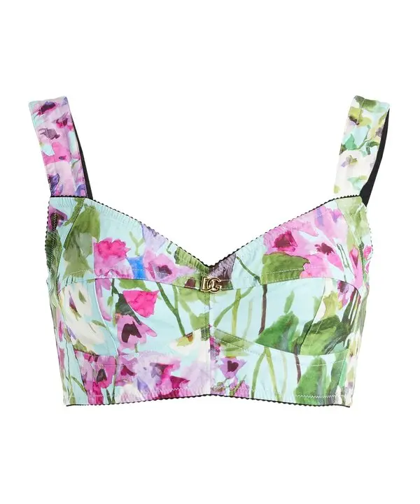 Dolce & Gabbana Floral Print Sweetheart Neckline Cropped Top - Blue