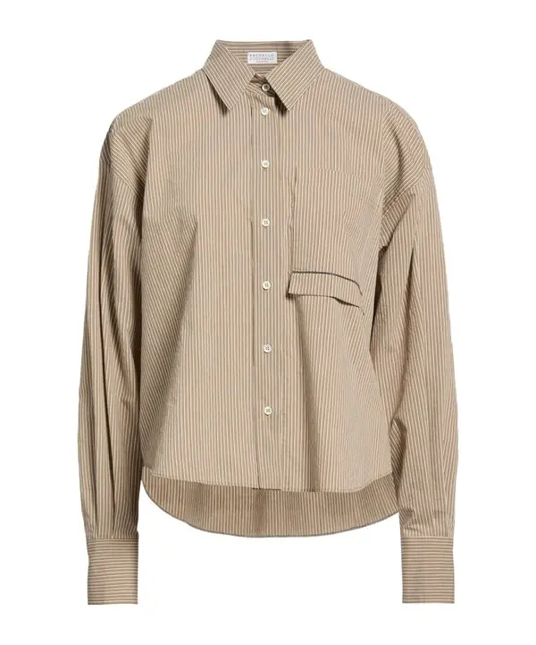 Brunello Cucinelli Striped Cotton Poplin Long Sleeve Shirt