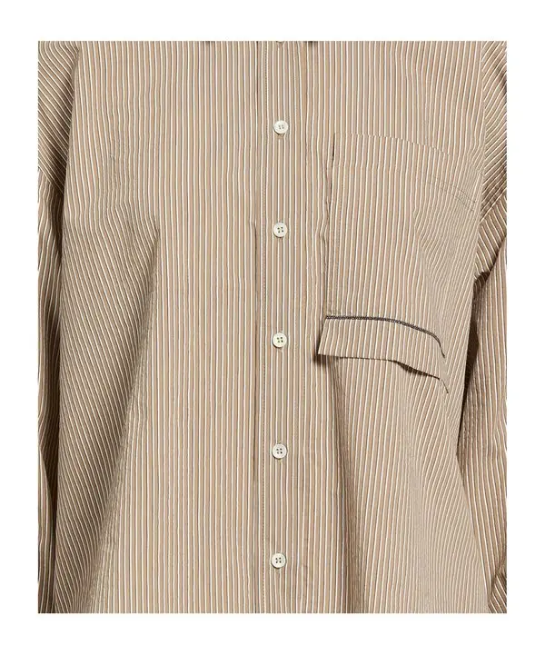 Brunello Cucinelli Striped Cotton Poplin Long Sleeve Shirt