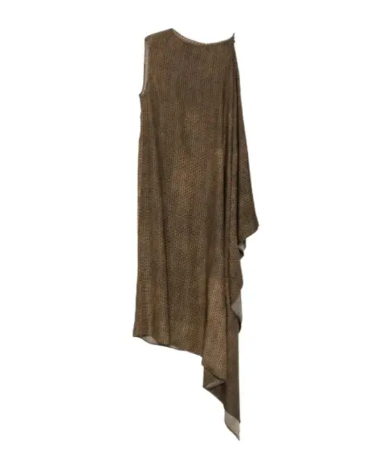 UMA WANG Geometric-print Draped Asymmetric Dress - Brown