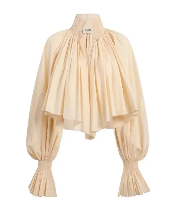 Khaite Durer High Neck Blouse With Gathered Cuffs - Nude