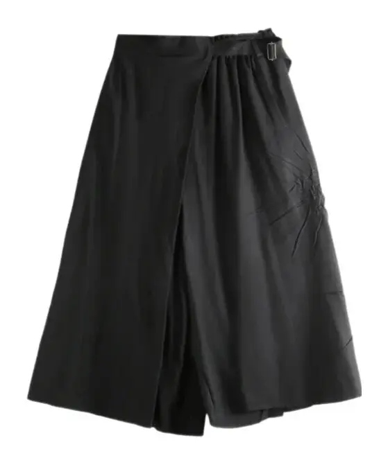 Yohji Yamamoto Wrap-design Sunburst-pleat Skirt - Black