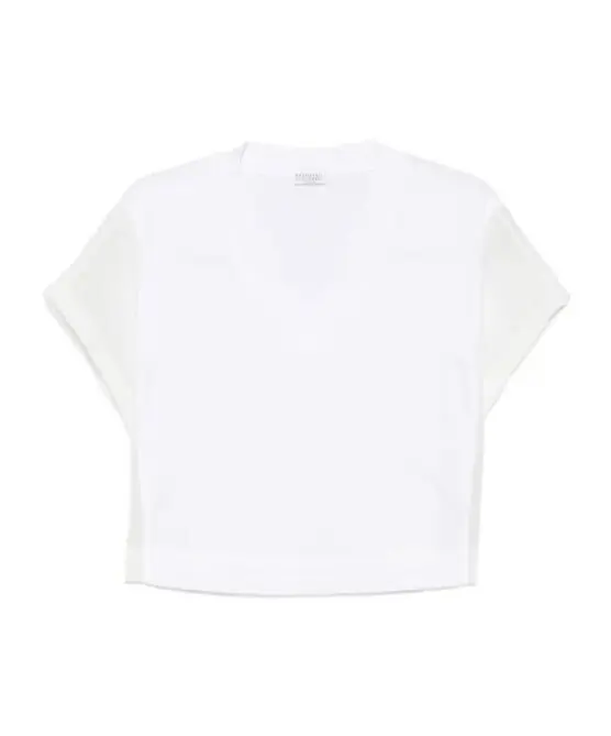 Brunello Cucinelli Sheer Panel V-neck T-shirt - White