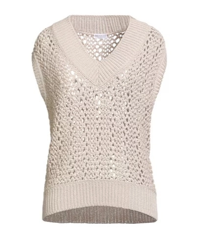Brunello Cucinelli Minimalist Vneck Shortsleeve Knit Top