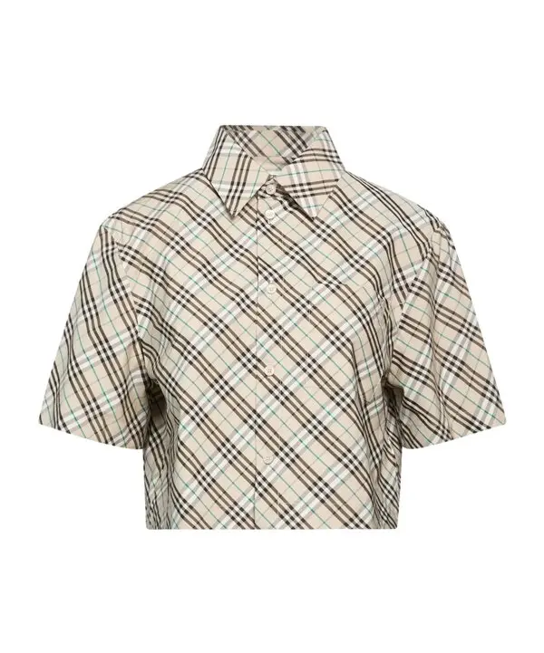 Burberry Short-sleeve Checkered Poplin Shirt With Embroidered Logo