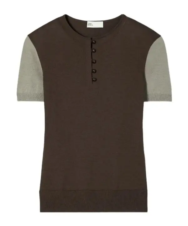 Tory Burch Buttoned Henley Knit T-shirt - Black