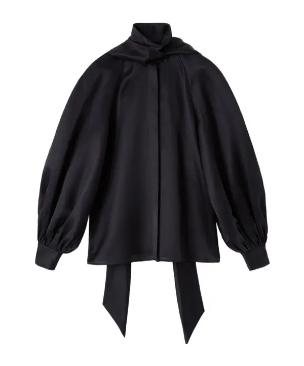 Loro Piana Lydie Silk Satin Shirt With Scarf Detail - Black