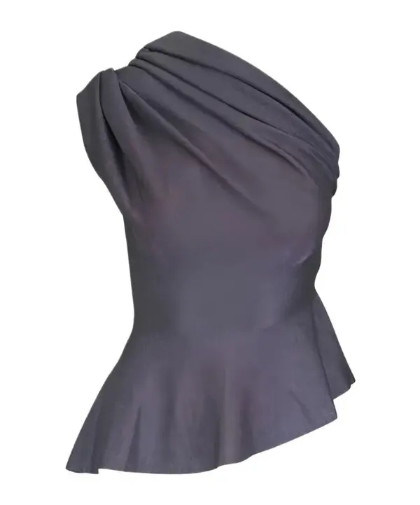 Khaite Aimee One-shoulder Draped Peplum Blouse - Gray