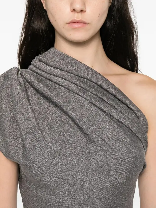Khaite Aimee One-shoulder Draped Peplum Blouse - Gray