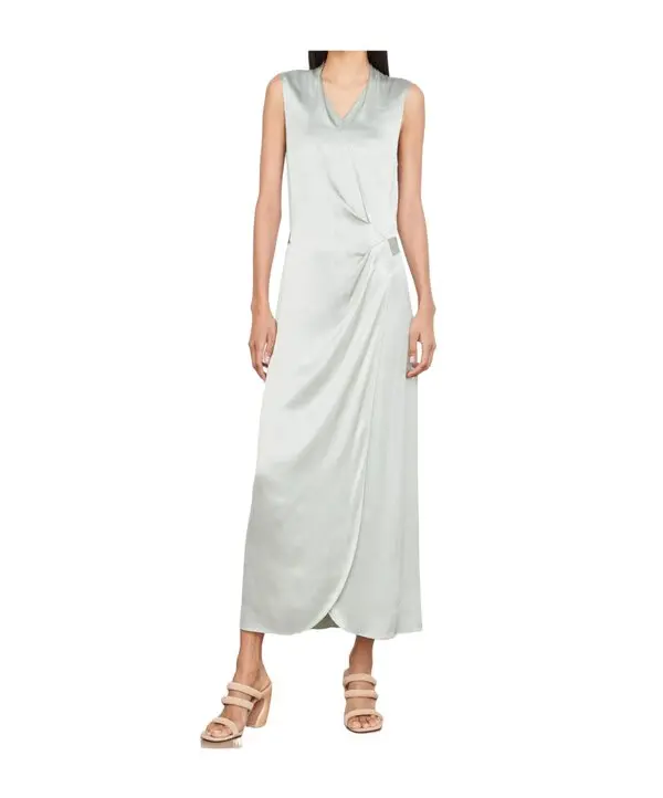 Vince Satin-finish Sleeveless V-neck Wrap Maxi Dress
