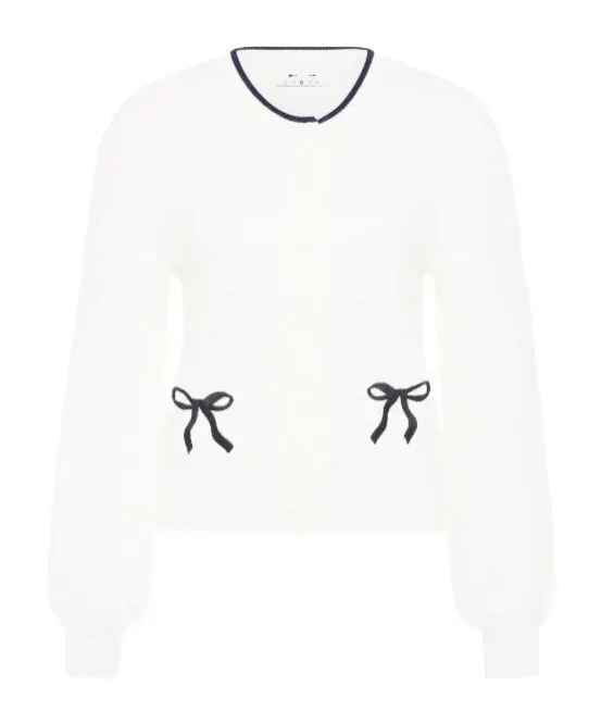 The Upside Textured Knit Bow Detail Cardigan - White