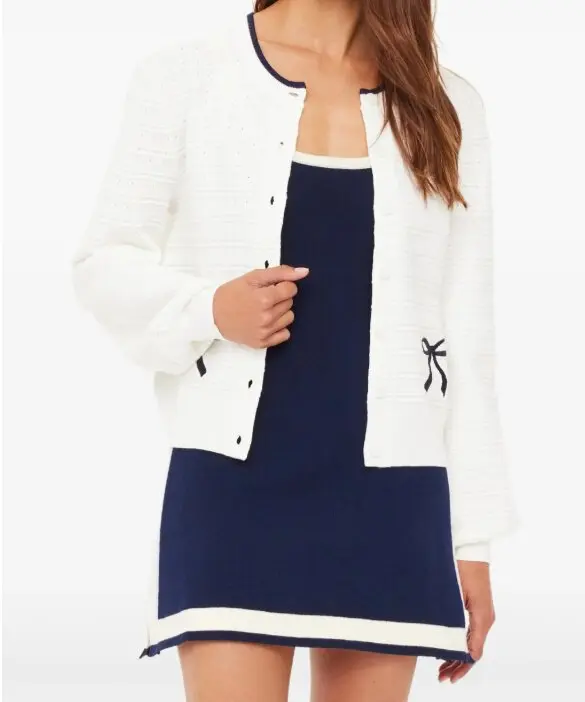The Upside Textured Knit Bow Detail Cardigan - White