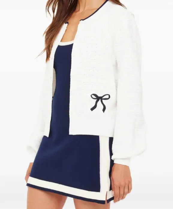 The Upside Textured Knit Bow Detail Cardigan - White
