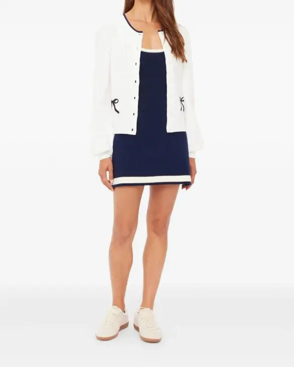 The Upside Textured Knit Bow Detail Cardigan - White