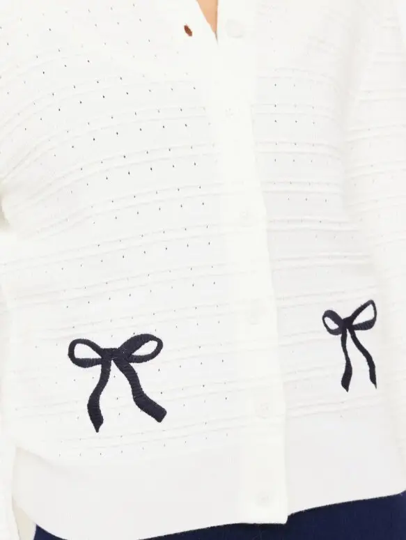 The Upside Textured Knit Bow Detail Cardigan - White