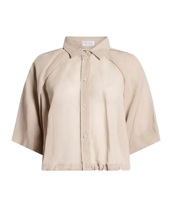 Brunello Cucinelli Plain Gauze Cropped Shirt With Appliqué And Beads