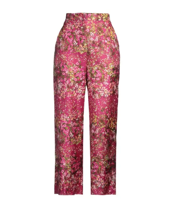 Max Mara Floral Satin Straight-leg Trousers - Fuchsia