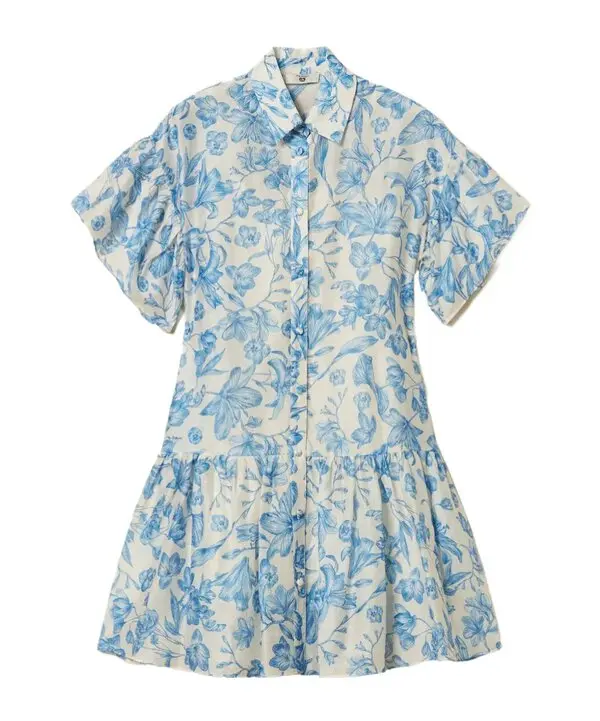 TWINSET Floral Print Shirt Dress With Flared Hem - Blue