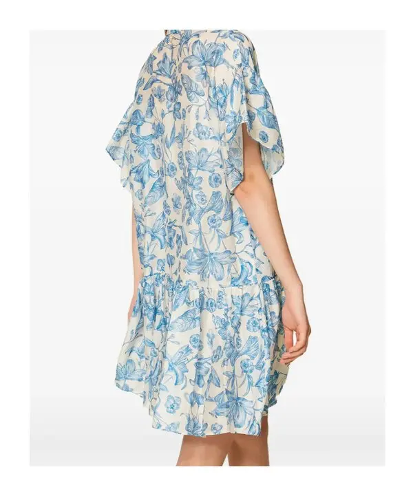 TWINSET Floral Print Shirt Dress With Flared Hem - Blue