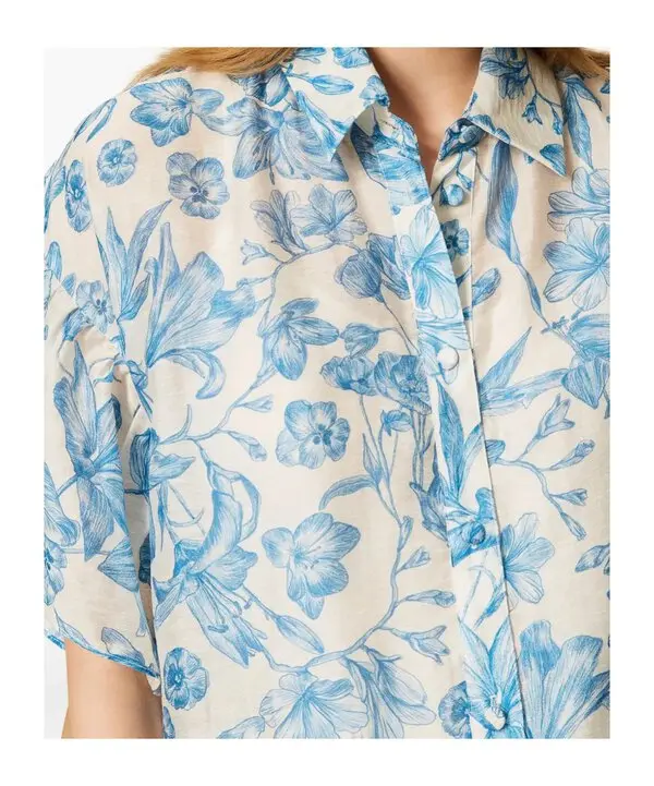 TWINSET Floral Print Shirt Dress With Flared Hem - Blue