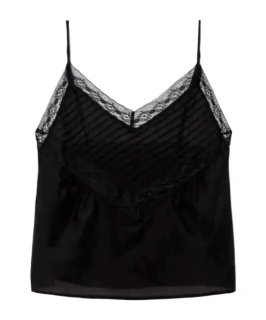 RE/DONE Sofia Lace-trim Pintuck Camisole - Black