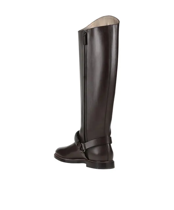 Brunello Cucinelli Leather Zip Up Boots - Dark Brown