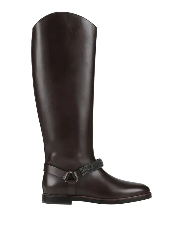Brunello Cucinelli Leather Zip Up Boots - Dark Brown