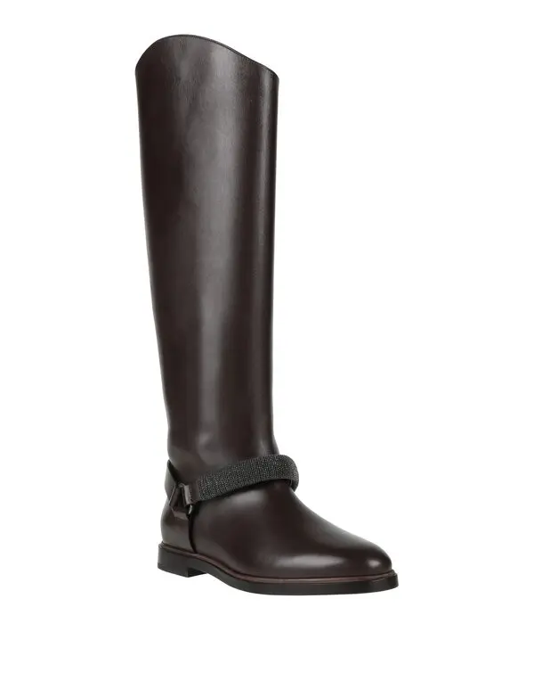 Brunello Cucinelli Leather Zip Up Boots - Dark Brown