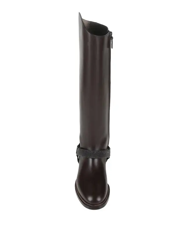 Brunello Cucinelli Leather Zip Up Boots - Dark Brown