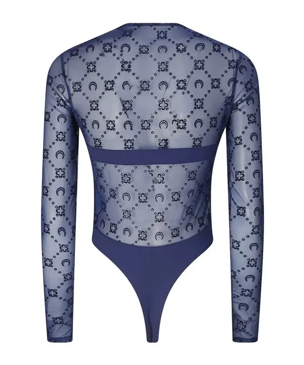 MARINE SERRE Moonogram Flock-print Mesh Bodysuit - Blue