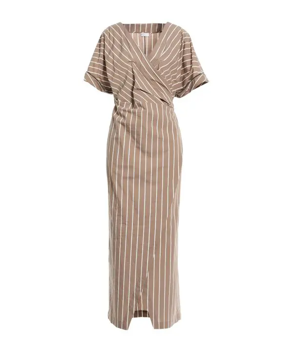 Brunello Cucinelli Striped Short-sleeve Wrap Dress
