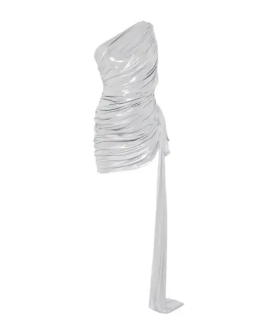 Norma Kamali Diana Ruched Metallic One-shoulder Mini Dress