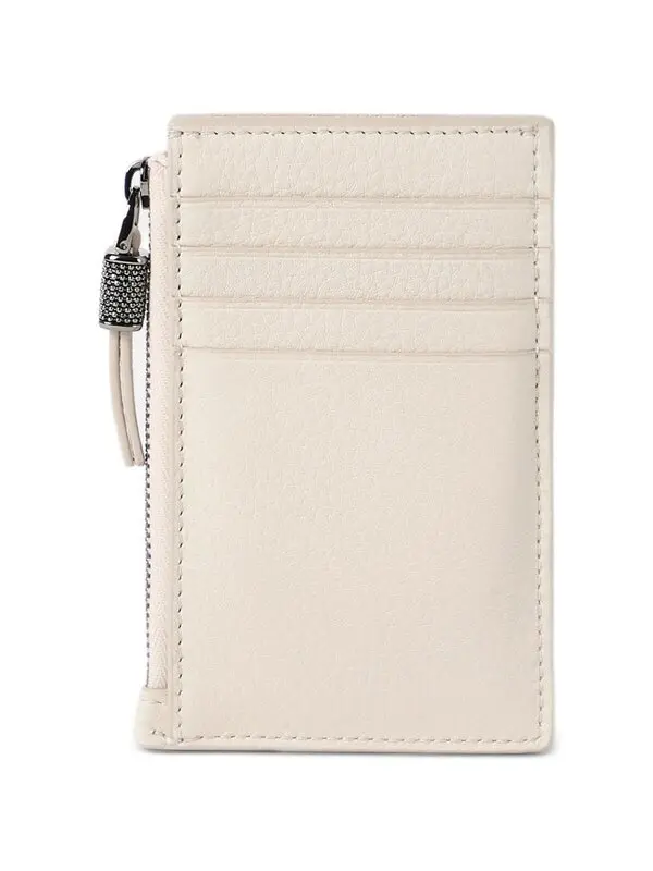 Brunello Cucinelli Grained Leather Card Case With Shiny Zipper Pull
