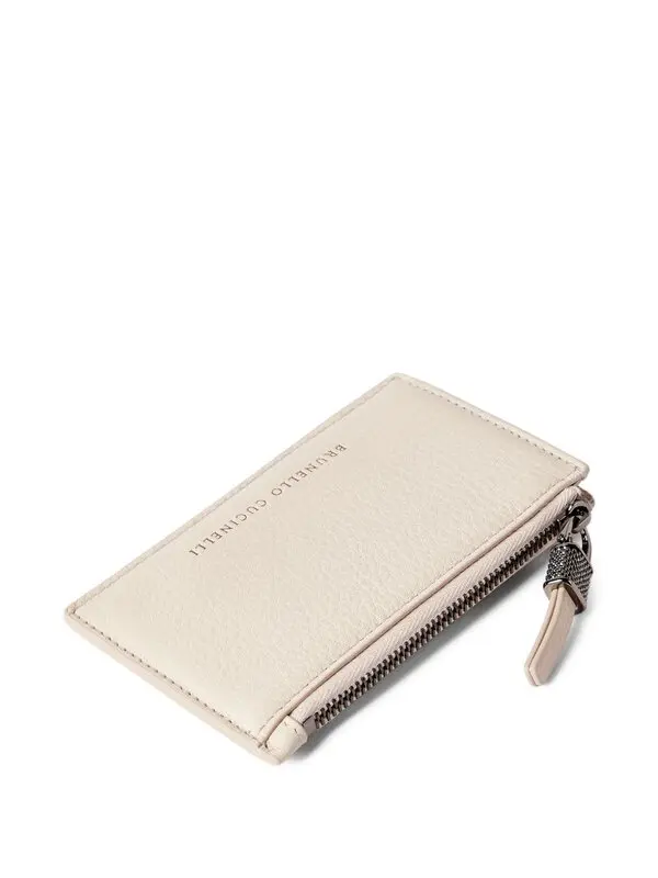 Brunello Cucinelli Grained Leather Card Case With Shiny Zipper Pull