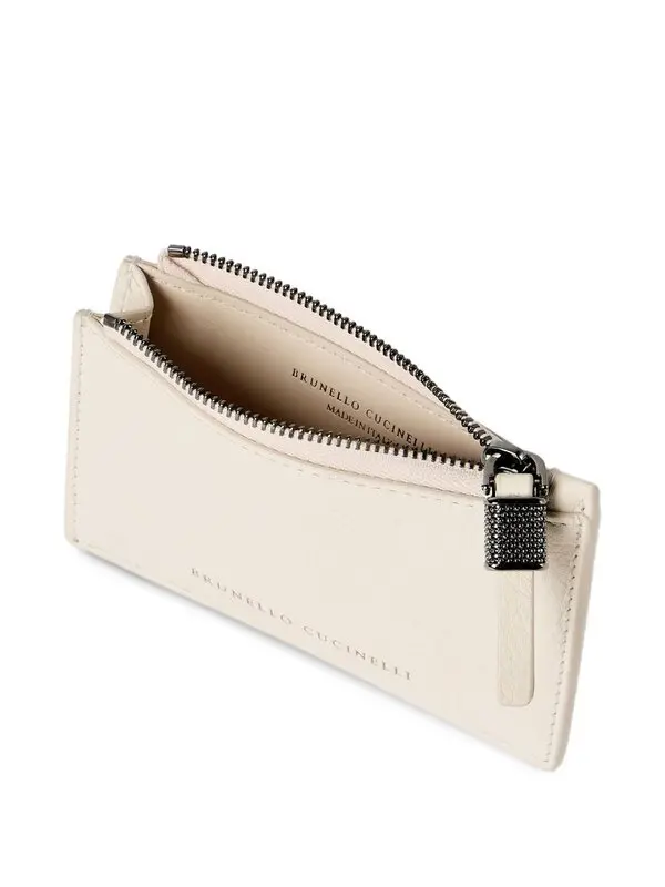 Brunello Cucinelli Grained Leather Card Case With Shiny Zipper Pull