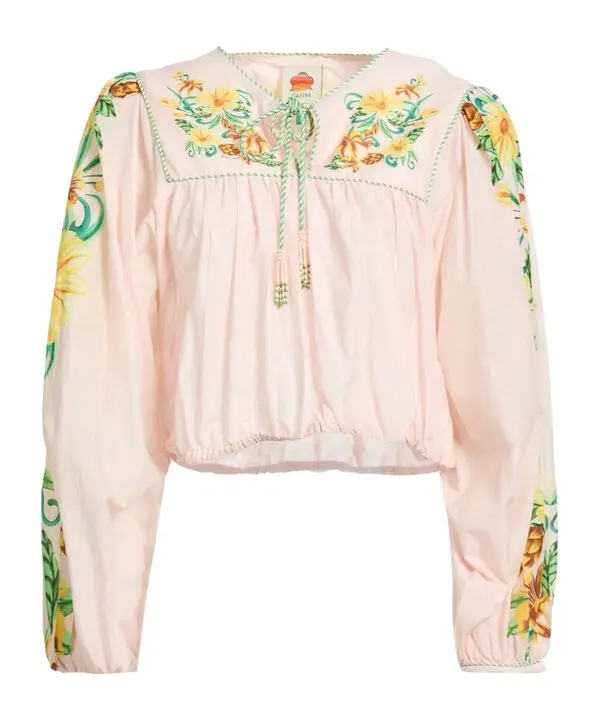 Farm Rio Bohemian Floral Print Long Sleeve Blouse - White