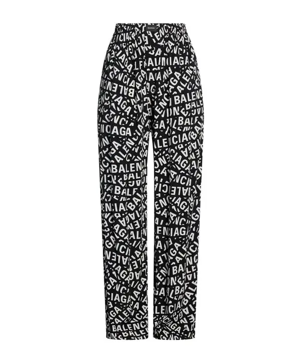 Balenciaga Logo-print Twill Wide-leg Trousers - Black