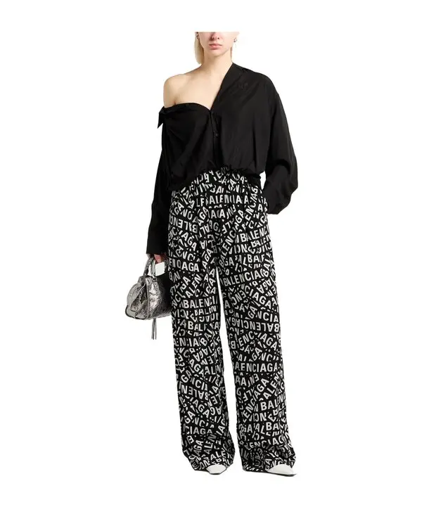 Balenciaga Logo-print Twill Wide-leg Trousers - Black