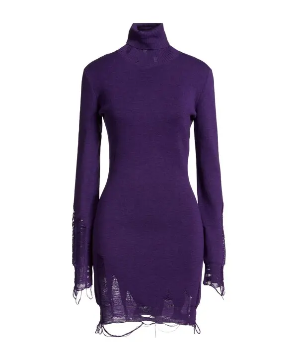 MAISON MARGIELA Distressed Knit Turtleneck Dress - Purple