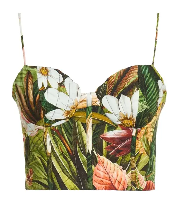 Farm Rio Floral Sleeveless Sweetheart Neckline Cropped Top