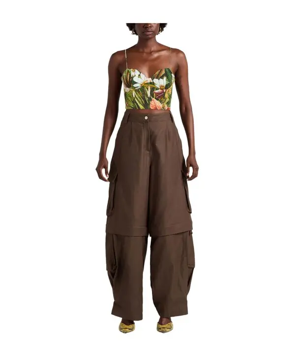 Farm Rio Floral Sleeveless Sweetheart Neckline Cropped Top