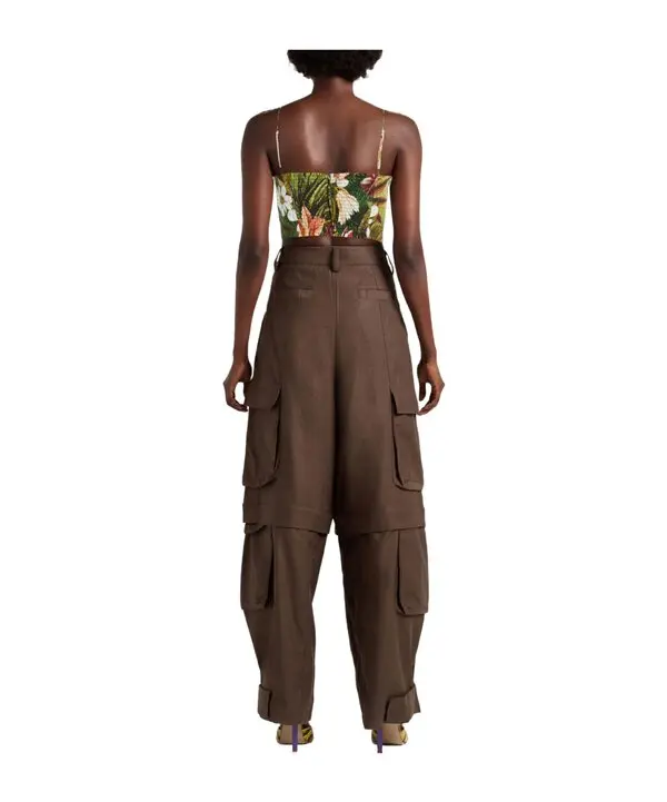 Farm Rio Floral Sleeveless Sweetheart Neckline Cropped Top