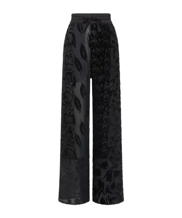 MARINE SERRE Floral Velvet Paneled Drawstring Trousers
